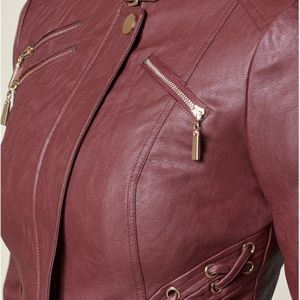 VENUS | Jackets & Coats | Last One Burgundy Faux Leather Lace Up Jacket ...
